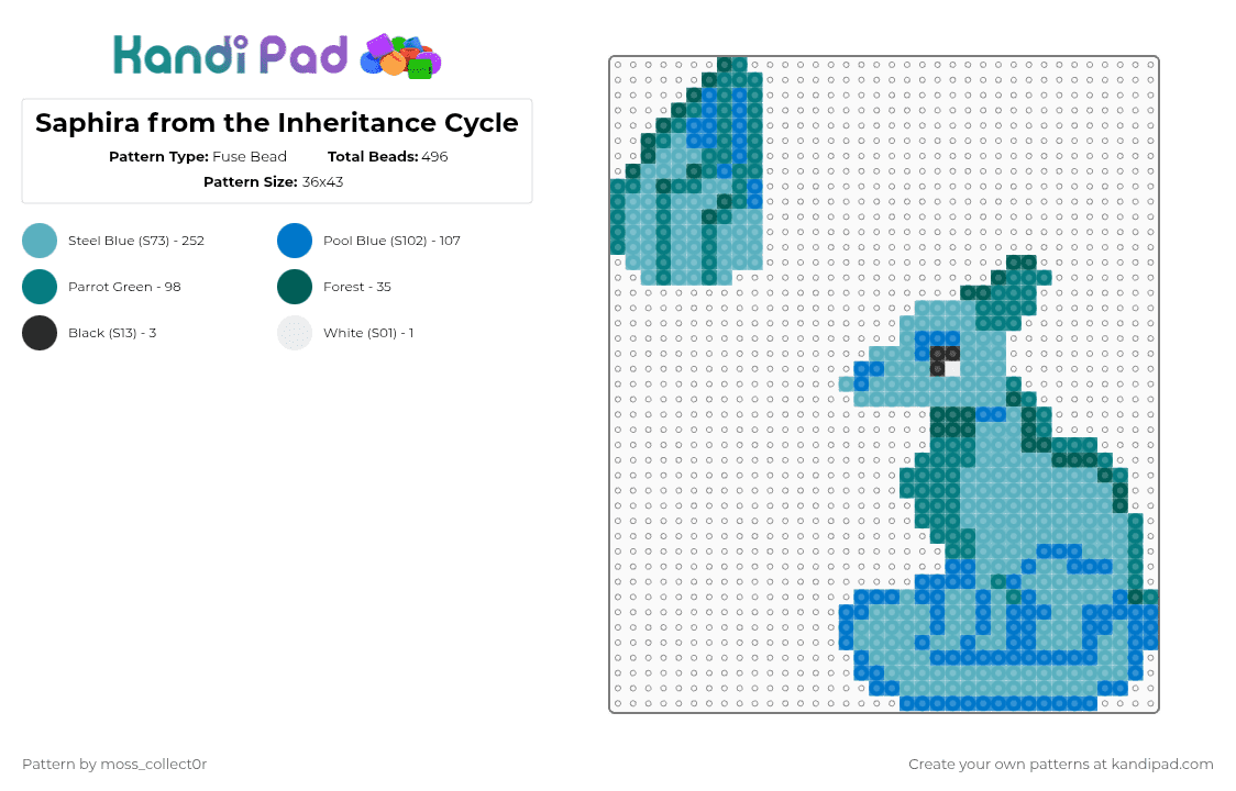 Saphira from the Inheritance Cycle Fuse Bead Pattern - Kandi Pad ...