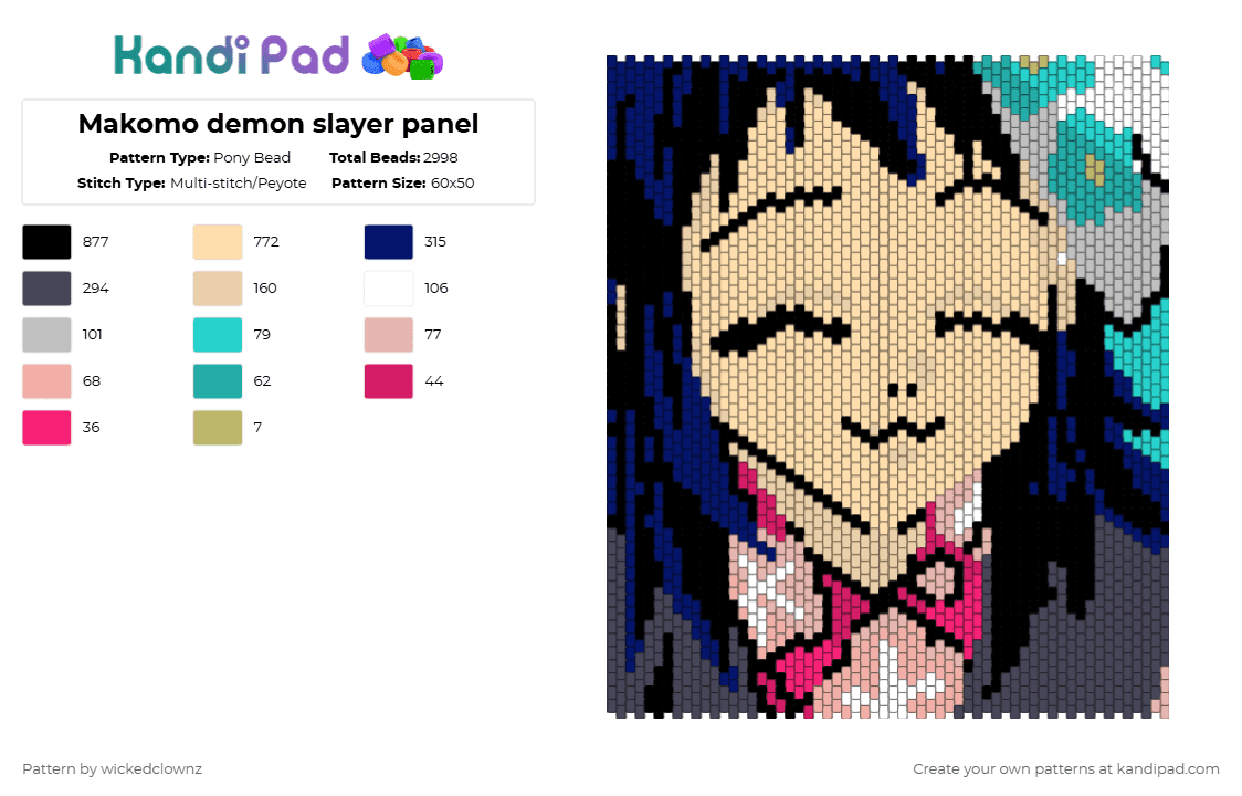 Makomo demon slayer panel Pony Bead Pattern - Kandi Pad | Kandi ...