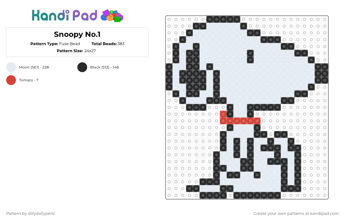 Snoopy No.1 Fuse Bead Pattern - Kandi Pad | Kandi Patterns, Fuse Bead ...