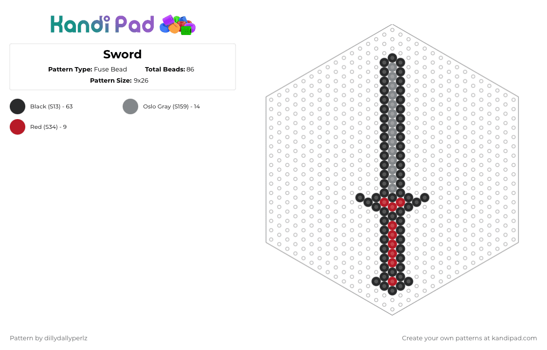 Sword Fuse Bead Pattern - Kandi Pad | Kandi Patterns, Fuse Bead ...