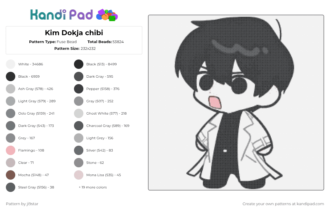 Kim Dokja chibi Fuse Bead Pattern - Kandi Pad | Kandi Patterns, Fuse ...
