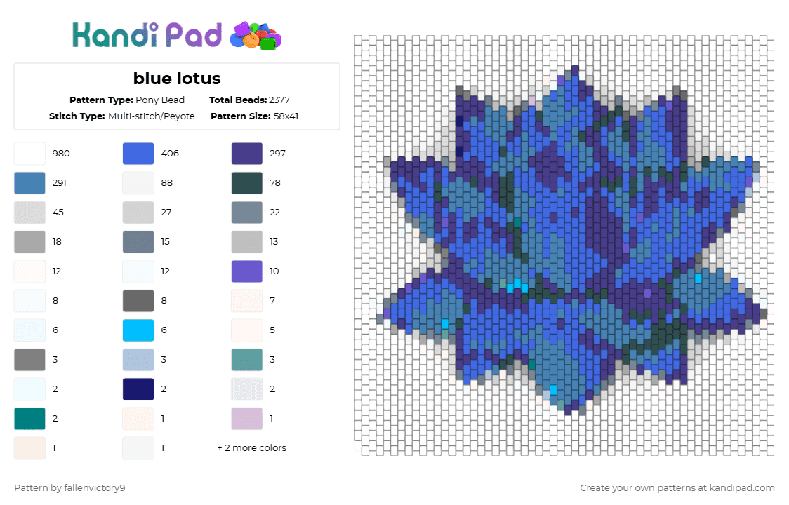 Blue lotus Pony Bead Pattern - Kandi Pad | Kandi Patterns, Fuse Bead ...