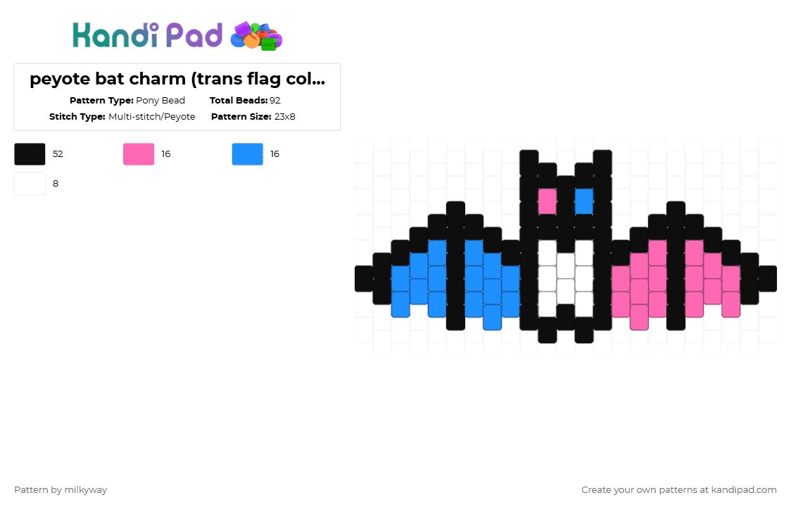 Peyote bat charm (trans flag colors) Pony Bead Pattern - Kandi Pad ...