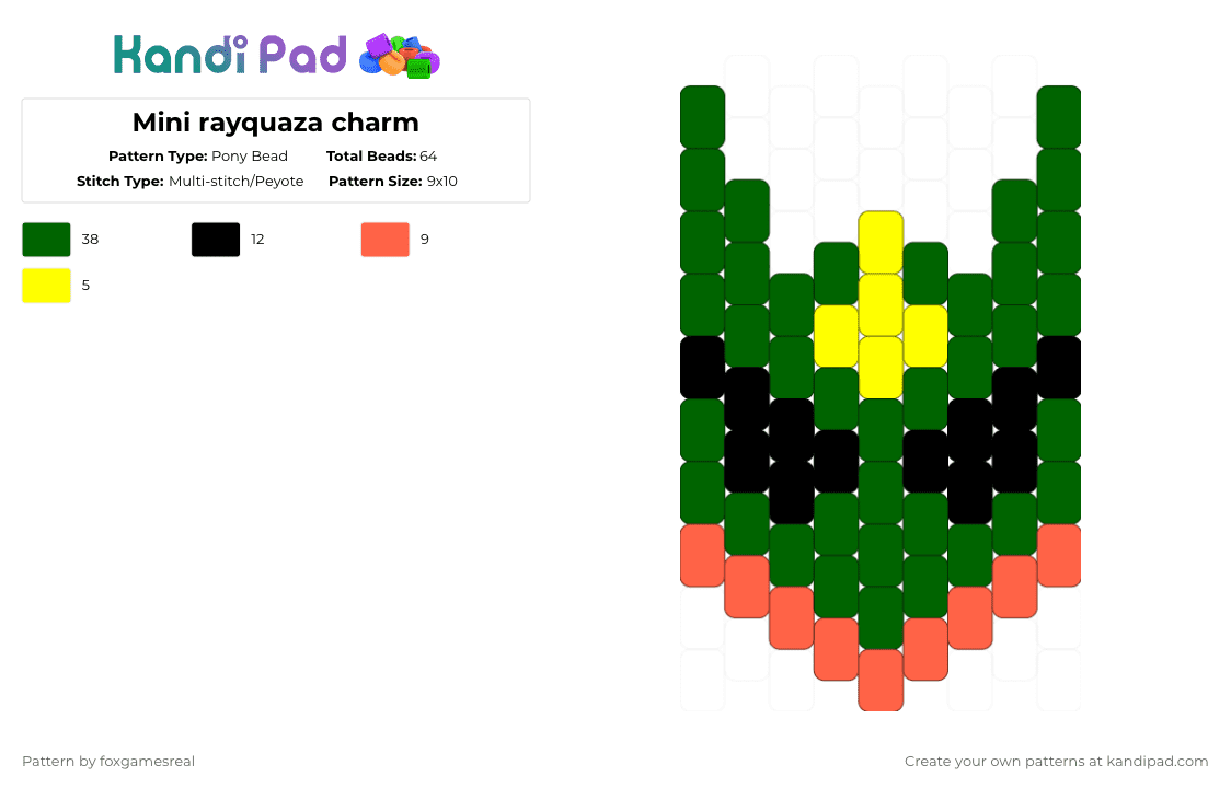 Mini rayquaza charm Pony Bead Pattern - Kandi Pad | Kandi Patterns ...