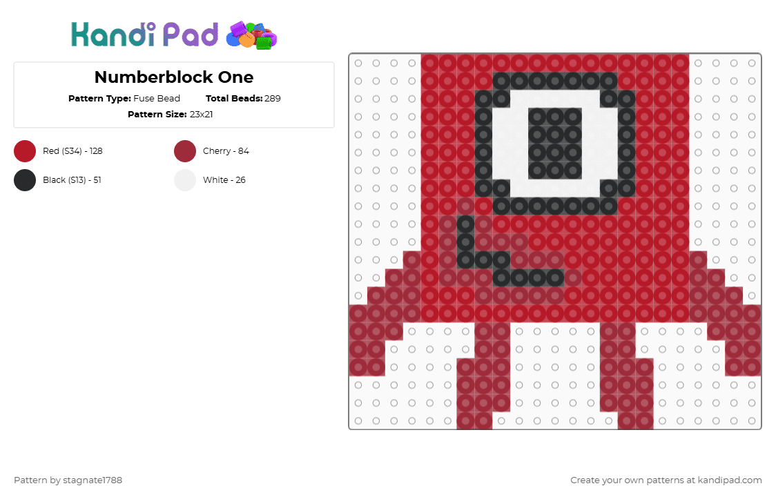 Numberblock One Fuse Bead Pattern - Kandi Pad | Kandi Patterns, Fuse ...