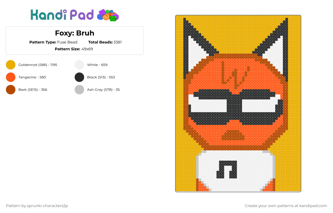 Foxy: Bruh Fuse Bead Pattern - Kandi Pad | Kandi Patterns, Fuse Bead ...