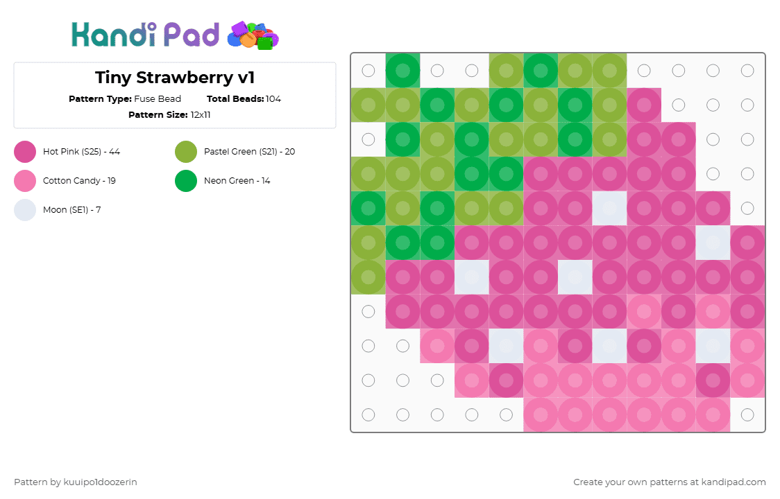 Tiny Strawberry v1 Fuse Bead Pattern - Kandi Pad | Kandi Patterns, Fuse ...