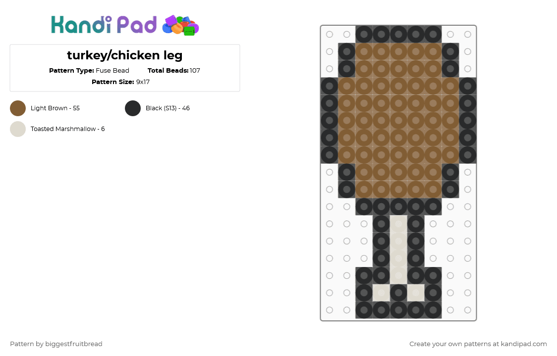 Turkey/chicken leg Fuse Bead Pattern - Kandi Pad | Kandi Patterns, Fuse ...