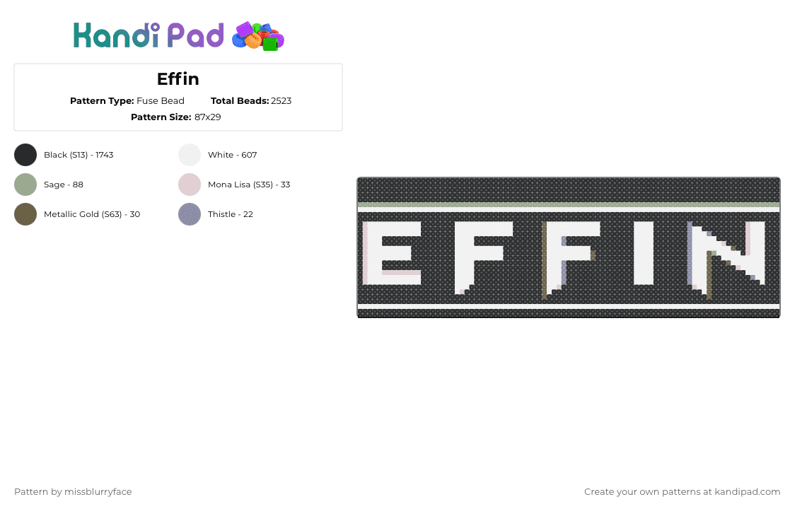 Effin Fuse Bead Pattern - Kandi Pad | Kandi Patterns, Fuse Bead ...