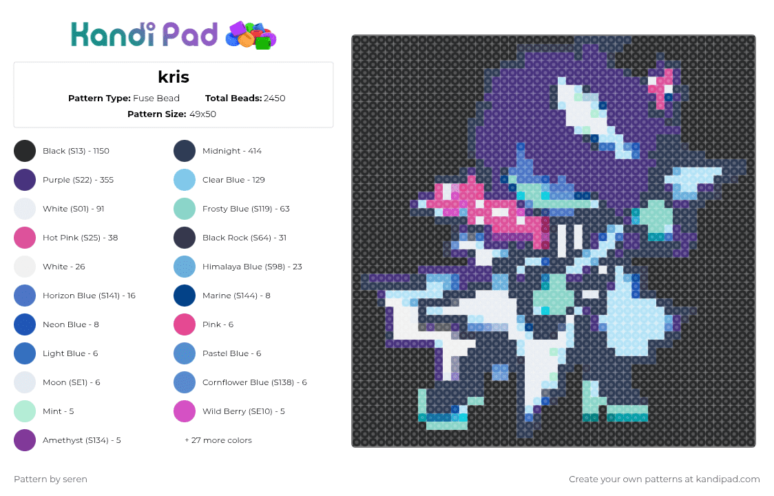 Kris Fuse Bead Pattern - Kandi Pad | Kandi Patterns, Fuse Bead Patterns ...