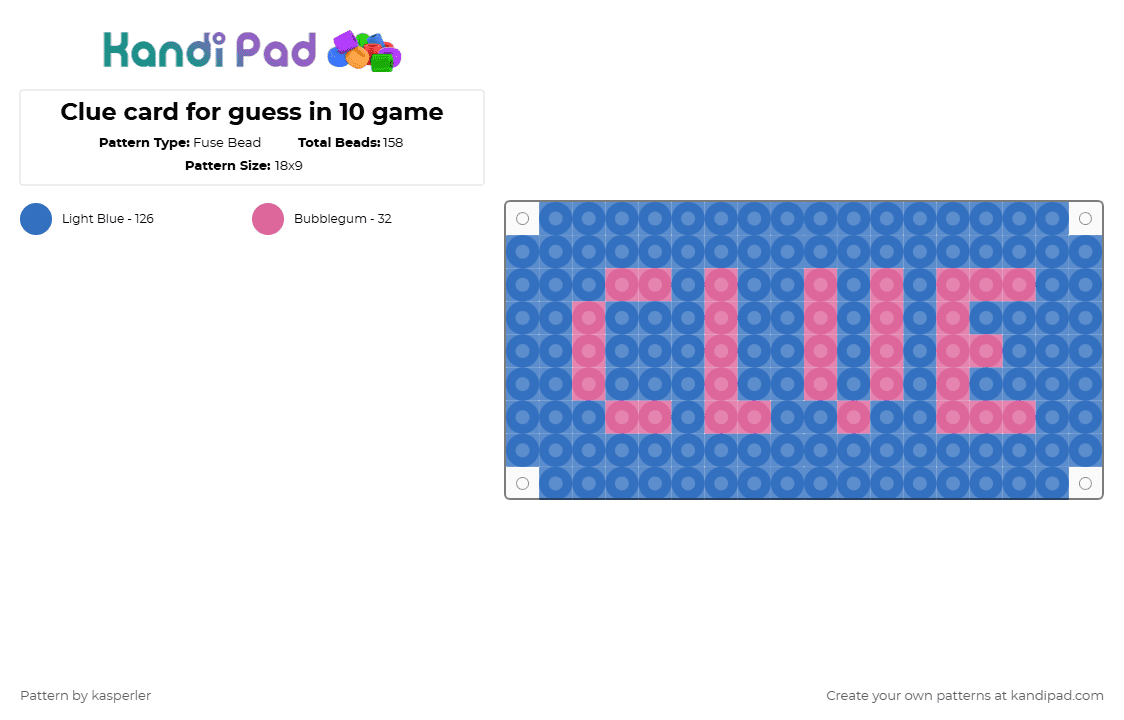 Clue card for guess in 10 game Fuse Bead Pattern - Kandi Pad | Kandi ...