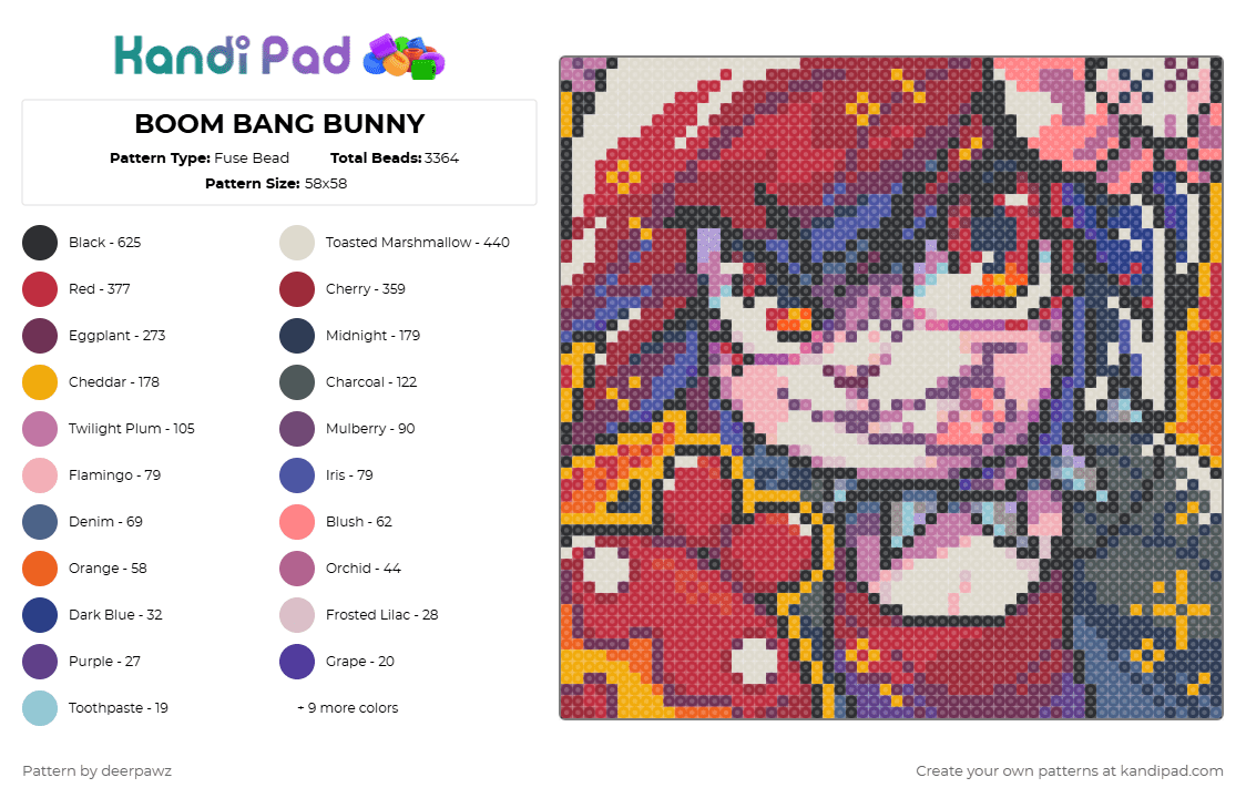 BOOM BANG BUNNY Fuse Bead Pattern - Kandi Pad | Kandi Patterns, Fuse ...