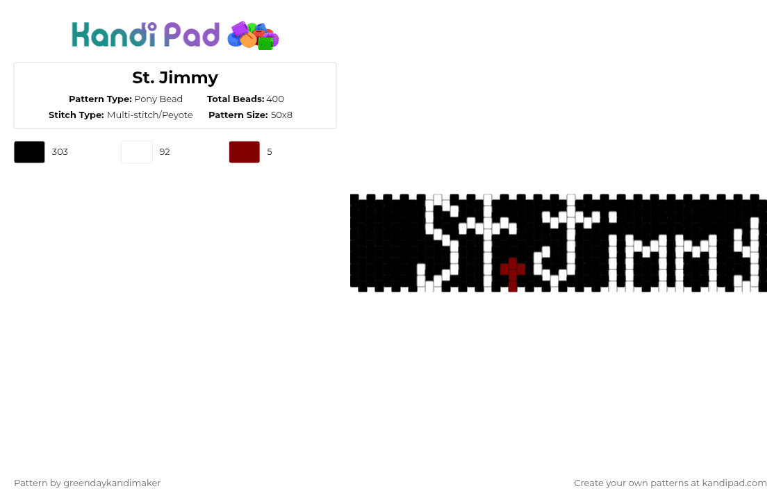 St. Jimmy Pony Bead Pattern - Kandi Pad | Kandi Patterns, Fuse Bead ...