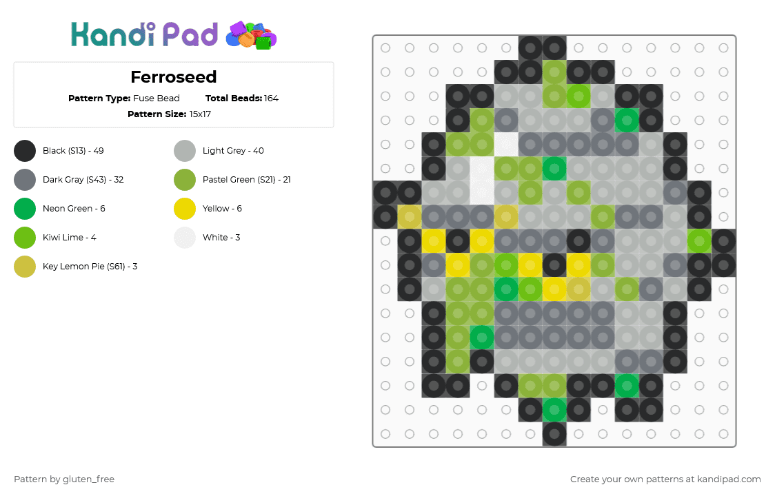 Ferroseed Fuse Bead Pattern - Kandi Pad | Kandi Patterns, Fuse Bead ...