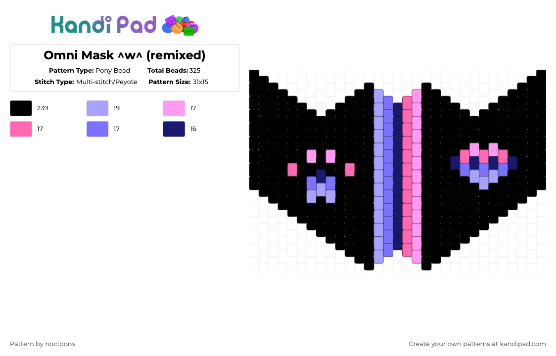 Omni Mask ^w^ (remixed) Pony Bead Pattern - Kandi Pad | Kandi Patterns ...