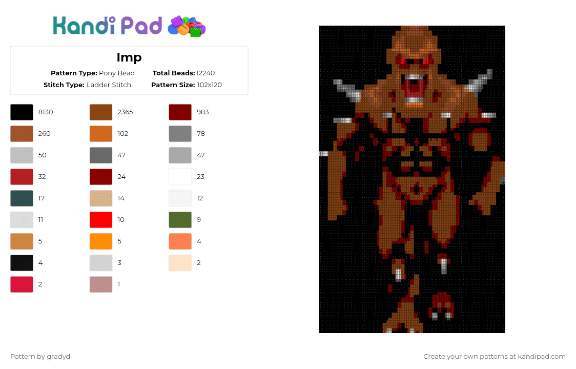 Imp Pony Bead Pattern - Kandi Pad | Kandi Patterns, Fuse Bead Patterns ...