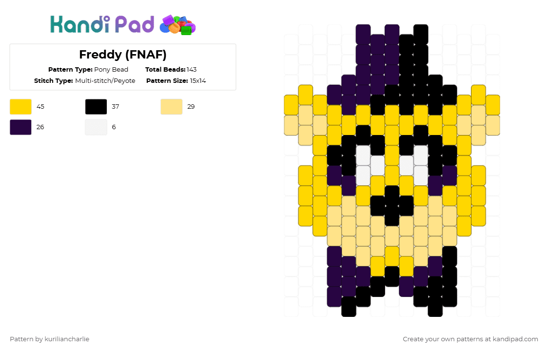 Golden Freddy (FNAF) Pony Bead Pattern - Kandi Pad | Kandi Patterns ...
