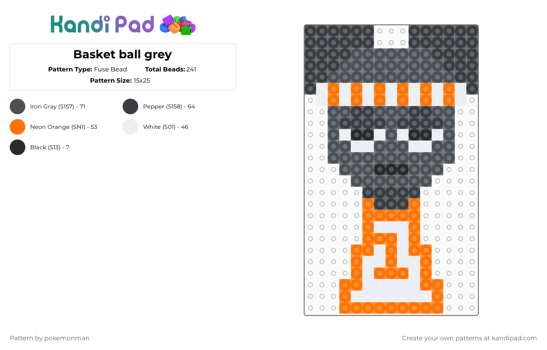 Basket ball grey Fuse Bead Pattern - Kandi Pad | Kandi Patterns, Fuse ...