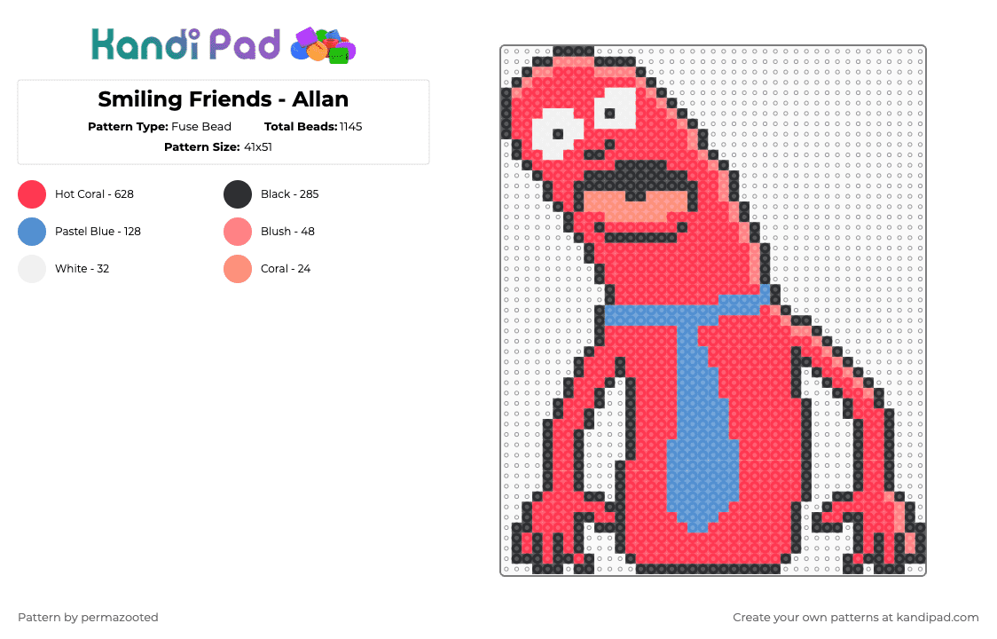 Smiling Friends - Allan Fuse Bead Pattern - Kandi Pad | Kandi Patterns ...