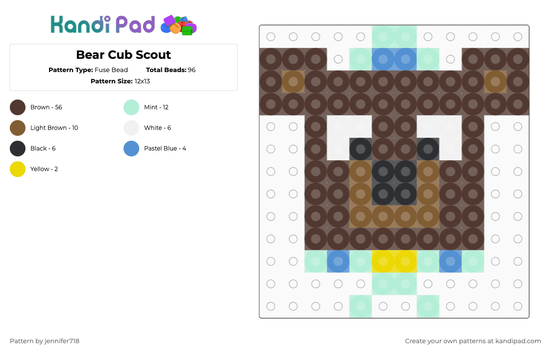 Bear Cub Scout Fuse Bead Pattern - Kandi Pad | Kandi Patterns, Fuse ...