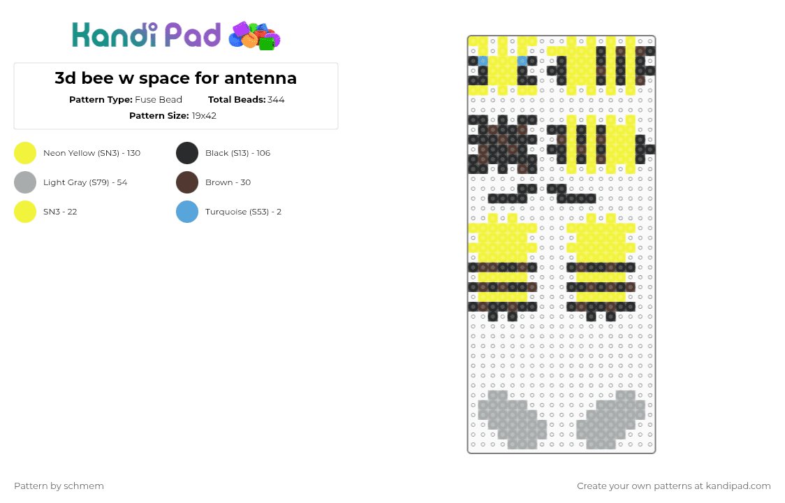 3d bee w space for antenna Fuse Bead Pattern - Kandi Pad | Kandi ...