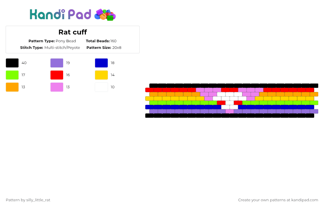 Rat cuff Pony Bead Pattern - Kandi Pad | Kandi Patterns, Fuse Bead ...