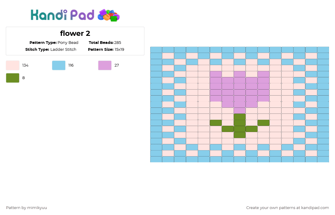 Flower 2 Pony Bead Pattern - Kandi Pad | Kandi Patterns, Fuse Bead ...