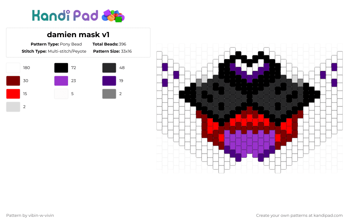 Damien mask v1 Pony Bead Pattern - Kandi Pad | Kandi Patterns, Fuse ...