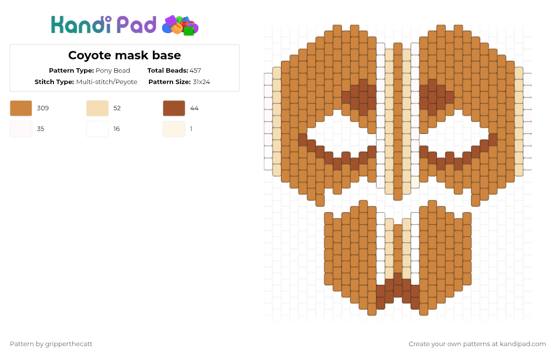 Coyote mask base Pony Bead Pattern - Kandi Pad | Kandi Patterns, Fuse ...