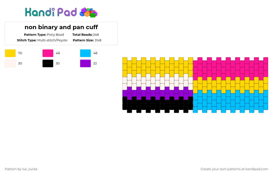 Non binary and pan cuff Pony Bead Pattern - Kandi Pad | Kandi Patterns ...