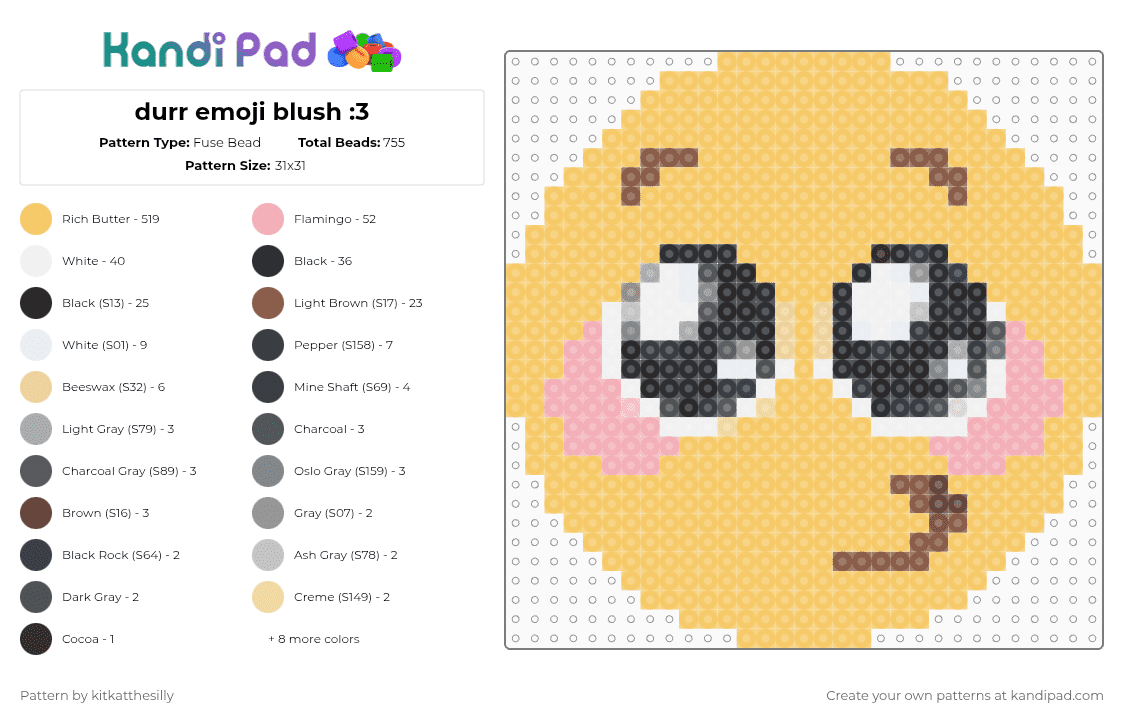 Durr emoji blush :3 Fuse Bead Pattern - Kandi Pad | Kandi Patterns ...