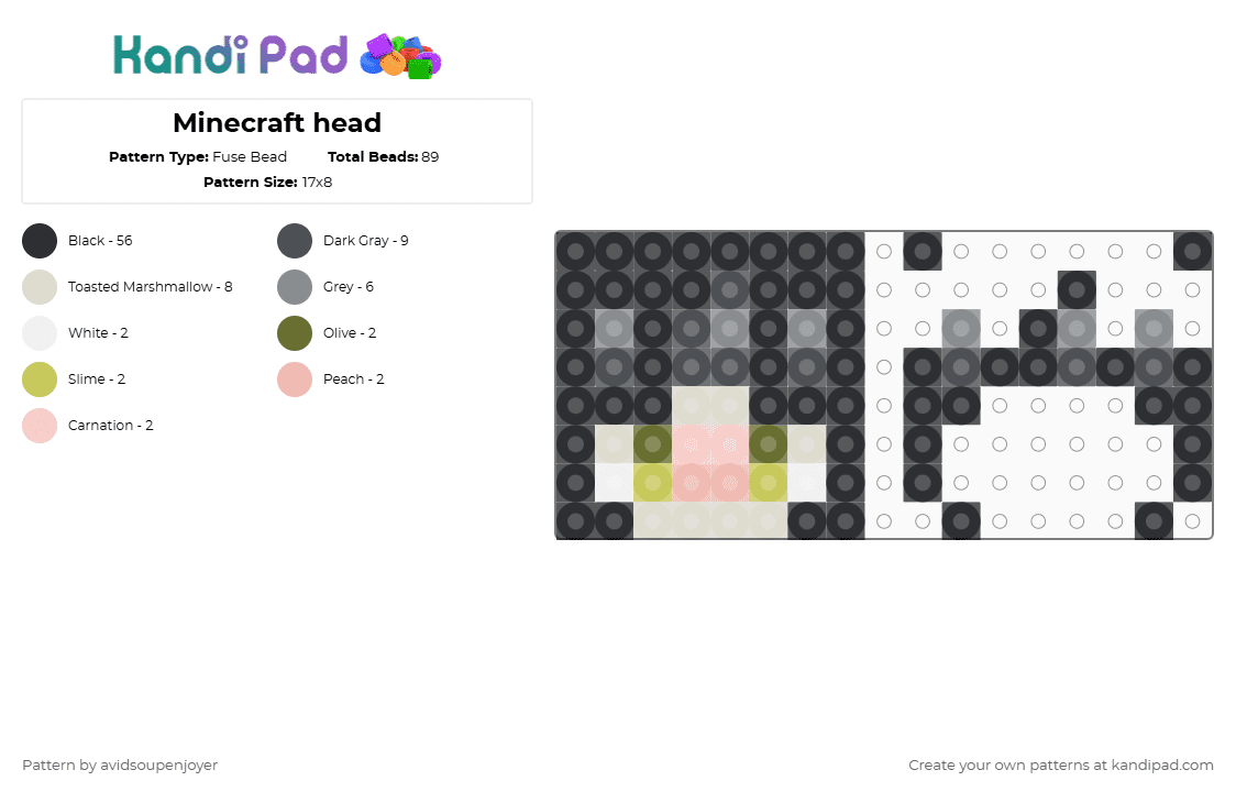 Minecraft head Fuse Bead Pattern - Kandi Pad | Kandi Patterns, Fuse ...