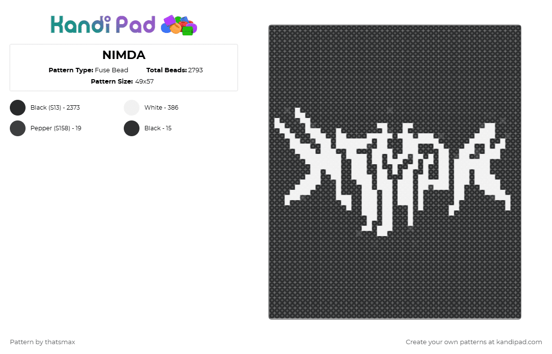 NIMDA Fuse Bead Pattern - Kandi Pad | Kandi Patterns, Fuse Bead ...