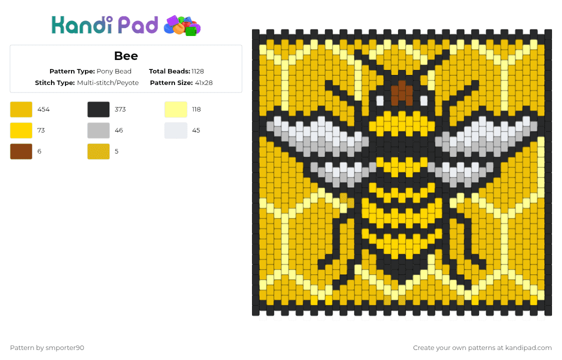 Bee Pony Bead Pattern - Kandi Pad | Kandi Patterns, Fuse Bead Patterns ...