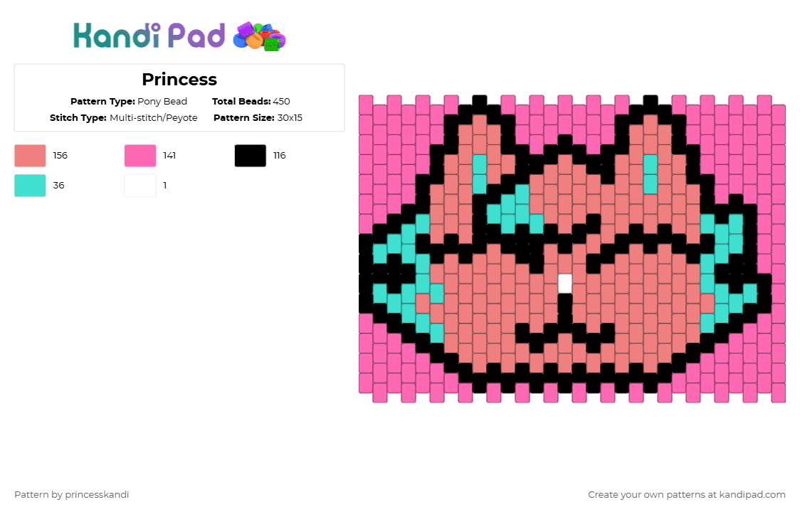 Princess Pony Bead Pattern - Kandi Pad | Kandi Patterns, Fuse Bead ...