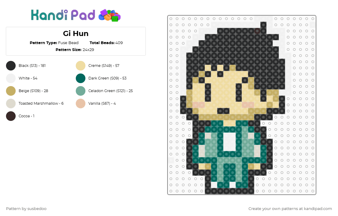 Gi Hun Fuse Bead Pattern - Kandi Pad | Kandi Patterns, Fuse Bead ...