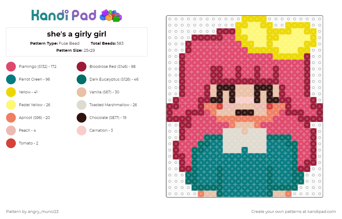 She's a girly girl Fuse Bead Pattern - Kandi Pad | Kandi Patterns, Fuse ...