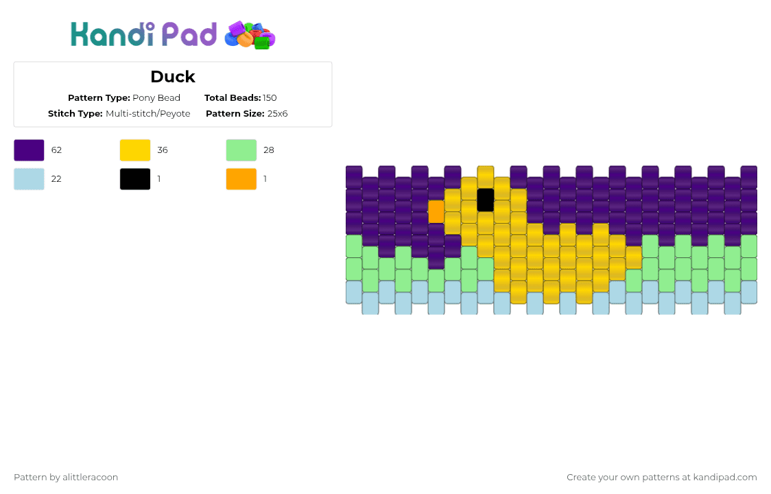 Duck Pony Bead Pattern - Kandi Pad | Kandi Patterns, Fuse Bead Patterns ...