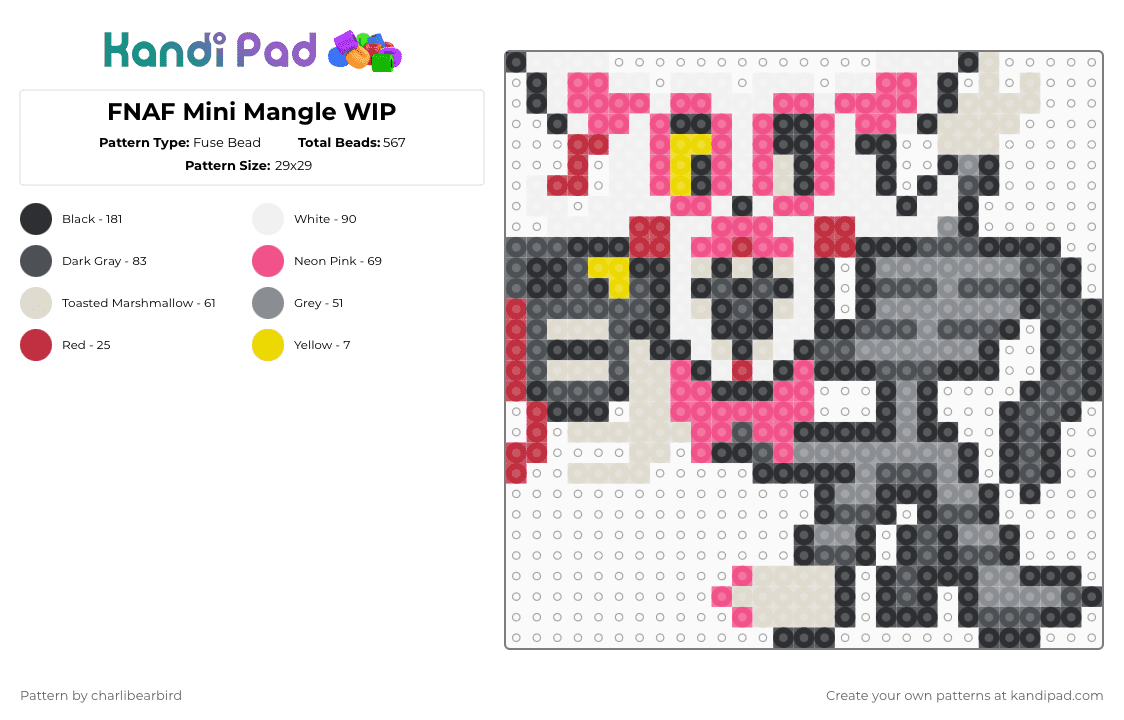 FNAF Mini Mangle WIP Fuse Bead Pattern - Kandi Pad | Kandi Patterns ...