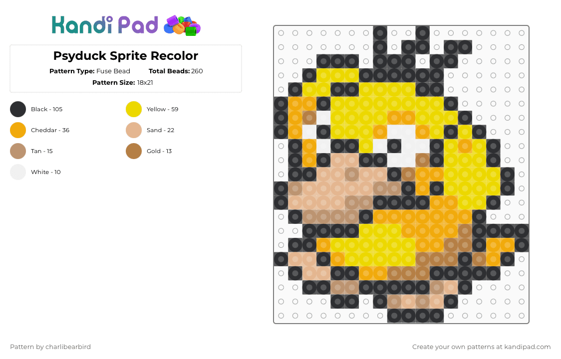 Psyduck Sprite Recolor Fuse Bead Pattern - Kandi Pad | Kandi Patterns ...