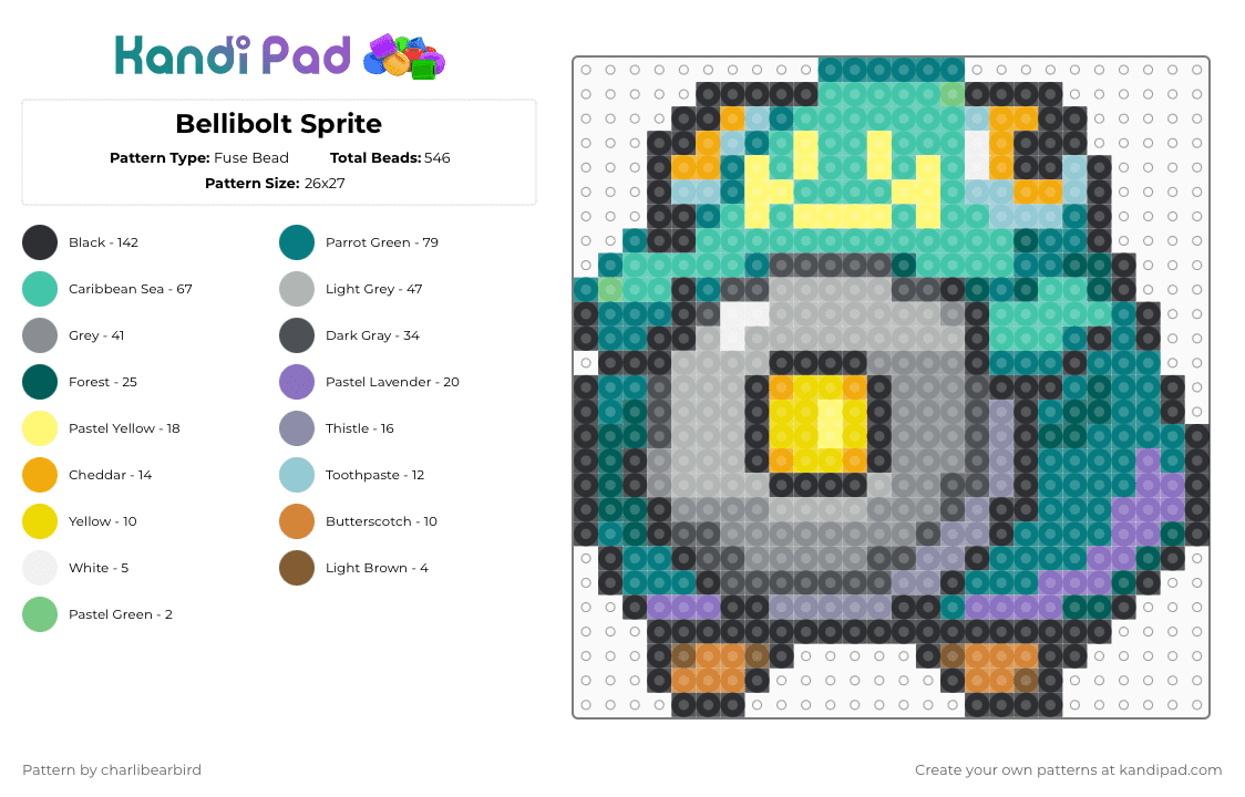 Bellibolt Sprite Fuse Bead Pattern - Kandi Pad | Kandi Patterns, Fuse ...