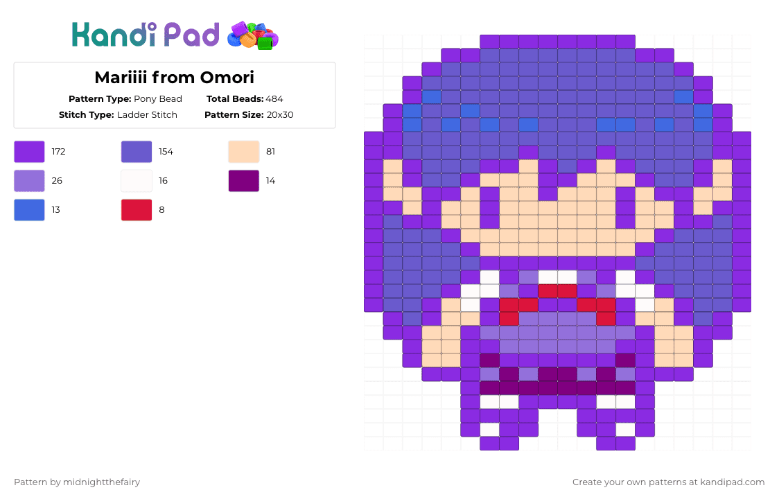 Mariiii from Omori Pony Bead Pattern - Kandi Pad | Kandi Patterns, Fuse ...