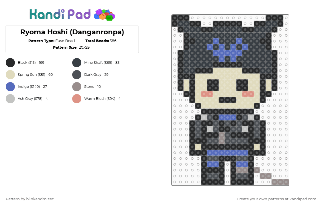 Ryoma Hoshi (Danganronpa) Fuse Bead Pattern - Kandi Pad | Kandi ...