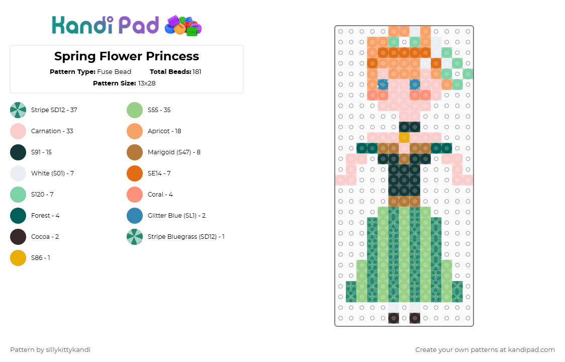 Spring Flower Princess Fuse Bead Pattern - Kandi Pad | Kandi Patterns ...