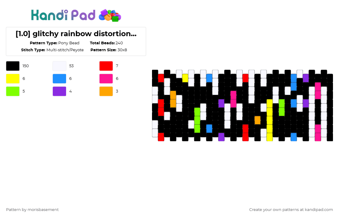 [1.0] glitchy rainbow distortion cuff Pony Bead Pattern - Kandi Pad ...