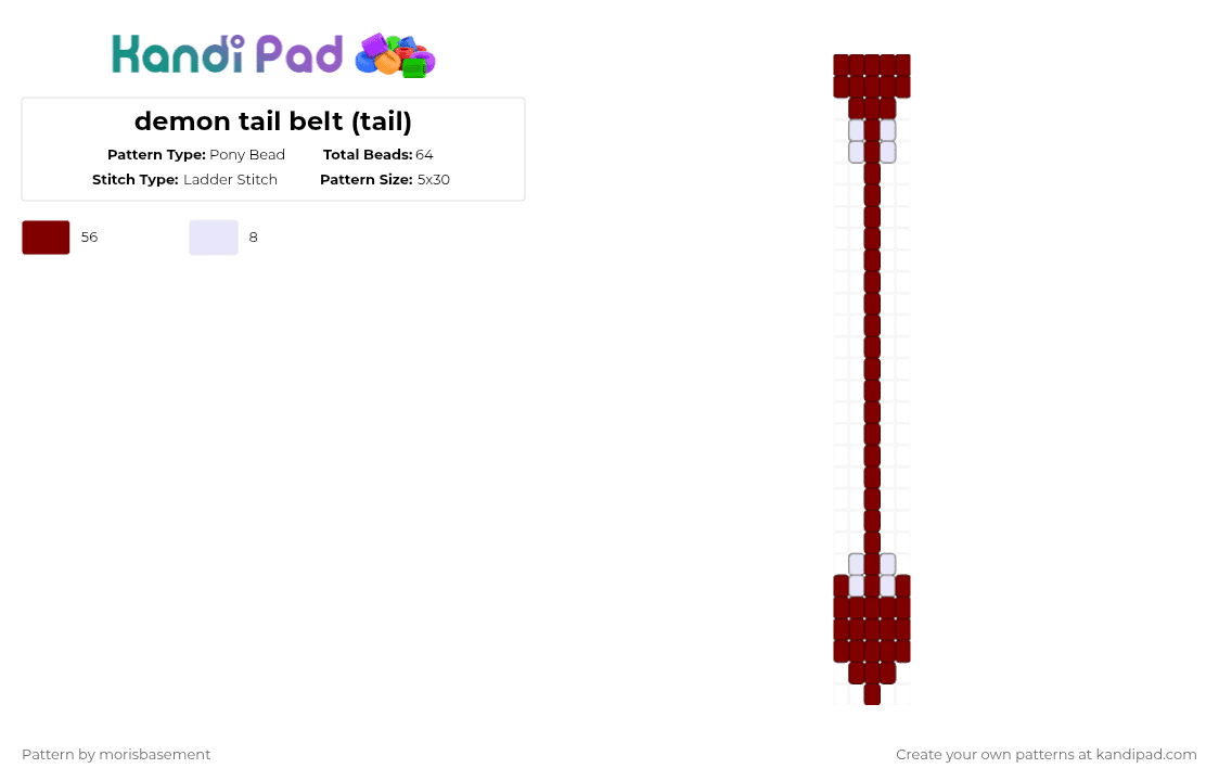 Demon tail belt (tail) Pony Bead Pattern - Kandi Pad | Kandi Patterns ...