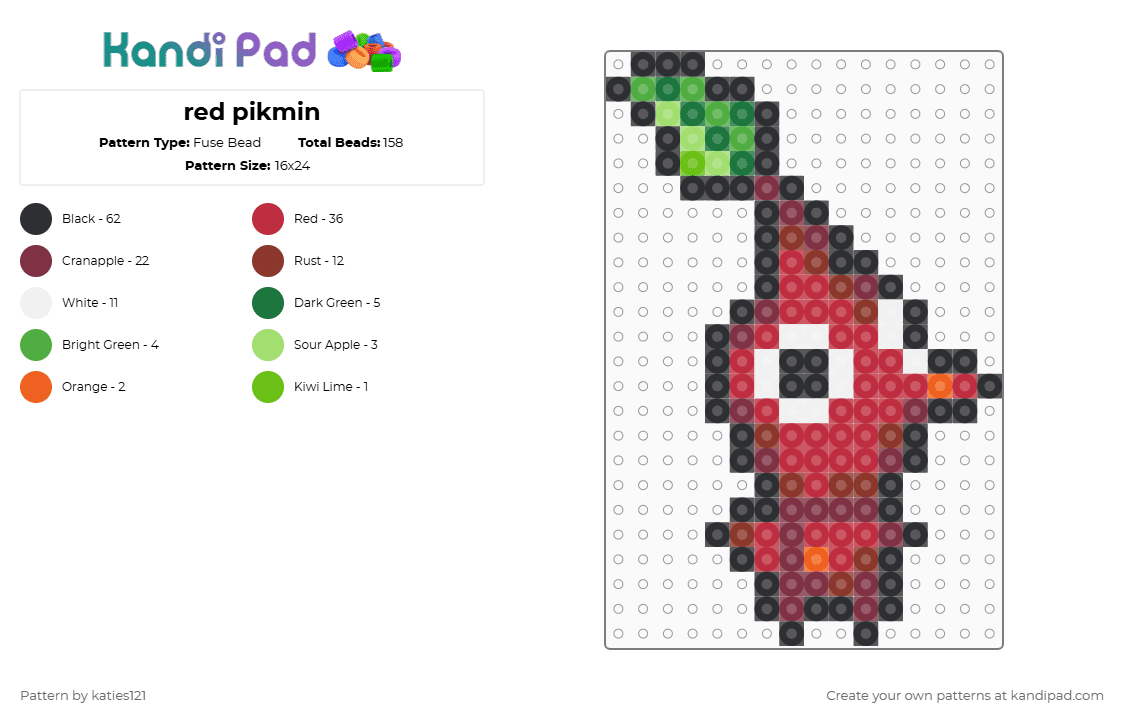 Red pikmin Fuse Bead Pattern - Kandi Pad | Kandi Patterns, Fuse Bead ...