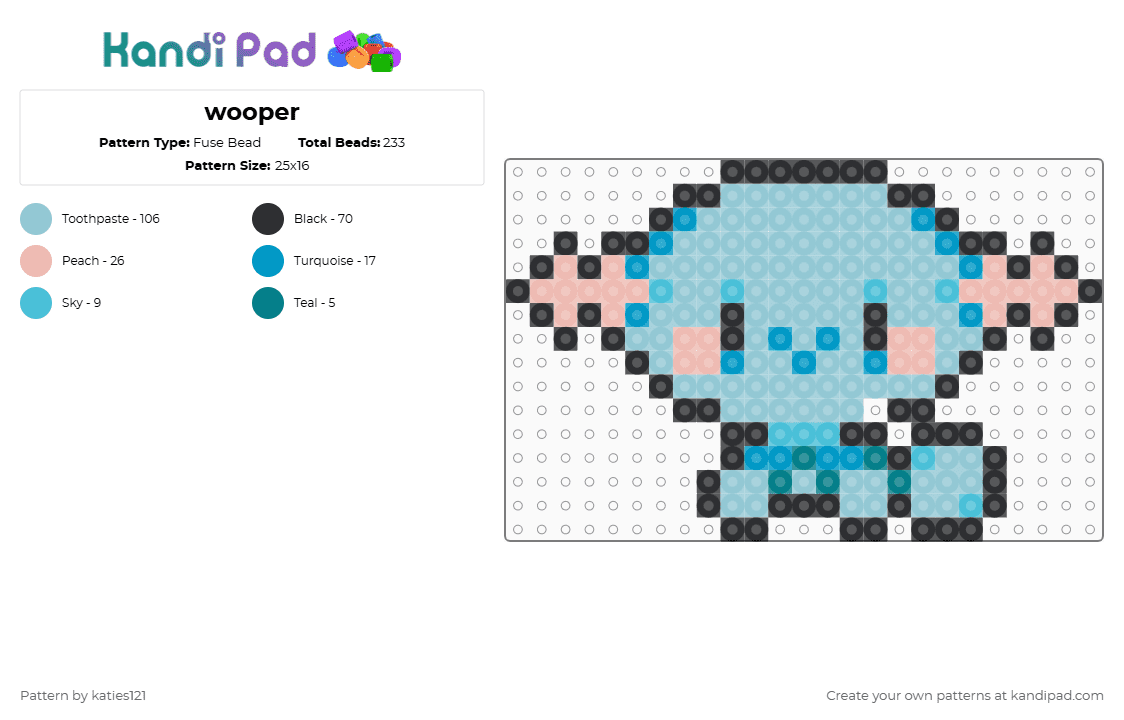 Wooper Fuse Bead Pattern - Kandi Pad | Kandi Patterns, Fuse Bead ...