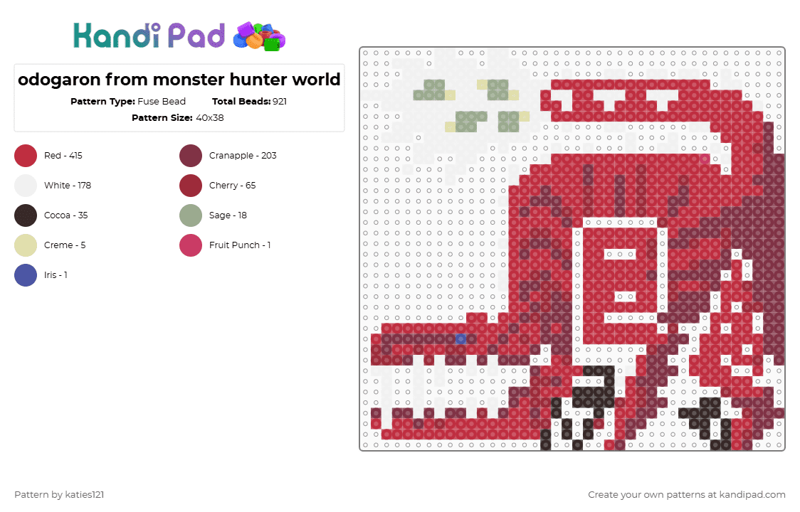 Odogaron from monster hunter world Fuse Bead Pattern - Kandi Pad ...