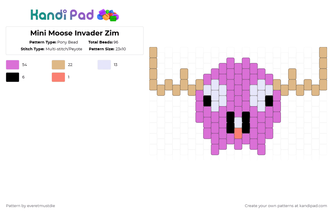 Mini Moose Invader Zim Pony Bead Pattern - Kandi Pad | Kandi Patterns ...